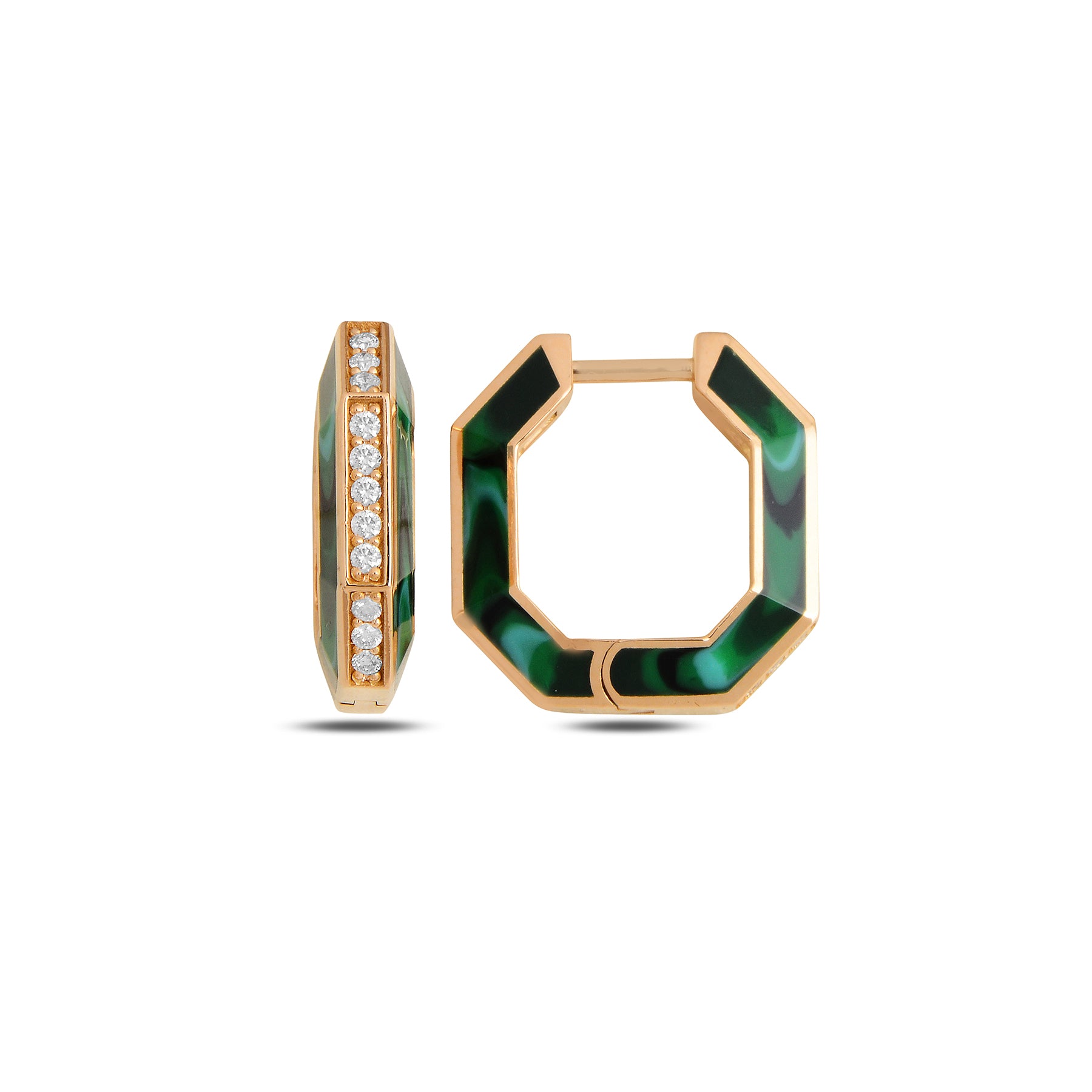 Angle Hoops - Green Mother of Pearl Enamel