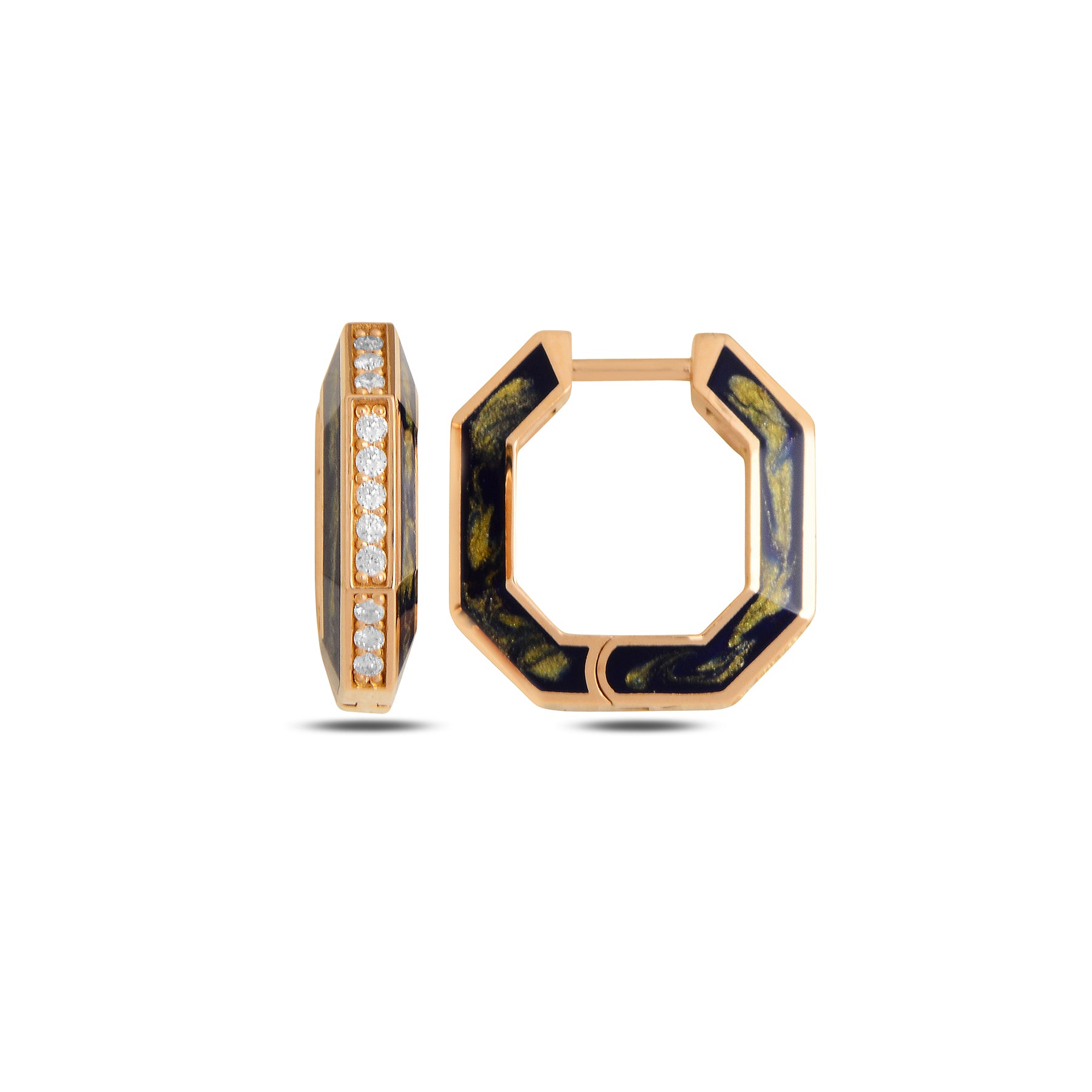 Angle Hoops - Blue Mother of Pearl Enamel