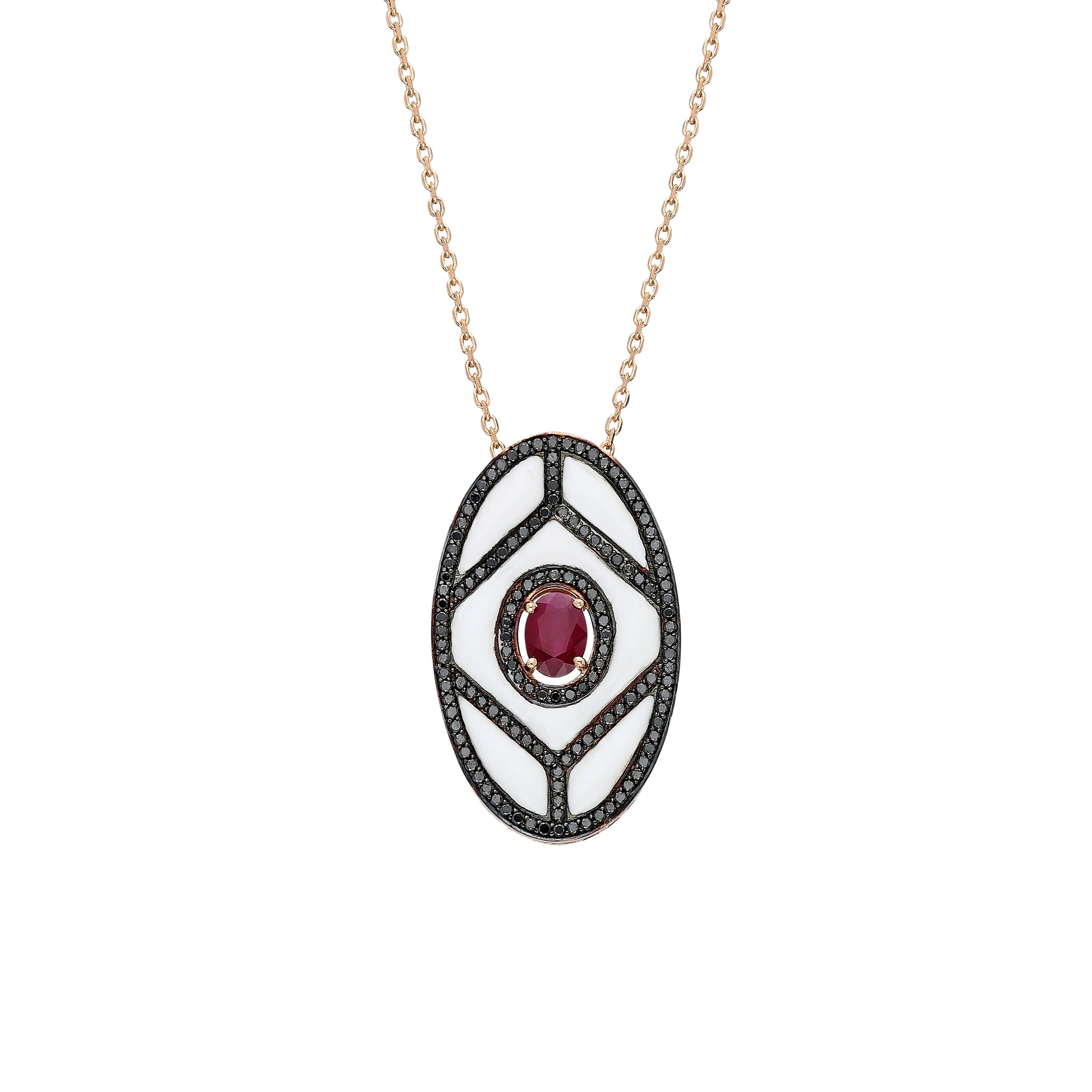Shield Pendant - Ruby with Black Diamonds